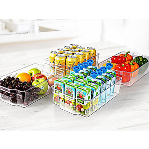 Zulay 4 Pack Clear Refrigerator Organizer Bins - XL Fridge Organizers and Storage Clear - Ideal Freezer Organizer Bins, Refrigerator Storage Containers, Kitchen Cabinets, Pantry Organization