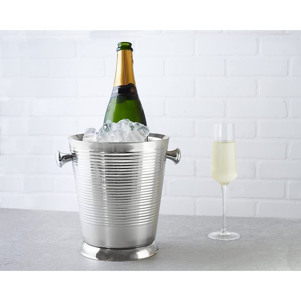 Sol Living Champagne Bucket - Double Wall Insulated Stainless Steel - Wine & Champagne Holder - Portable Chiller Bin for Bars, Parties, Commercial Use - Ribbed, 3.6 Qt