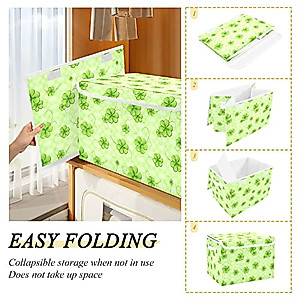 CaTaKu Shamrock Green Storage Bins with Lids and Handles, Fabric Large Storage Container Cube Basket with Lid Decorative Storage Boxes for Organizing Clothes
