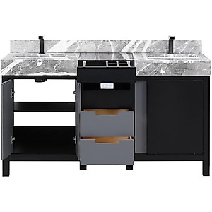 Lexora Home Zilara 60" Double Marble Top Bathroom Vanity with Gun Metal Faucet