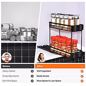 Xpatee [2 Pack Pull Out Spice Rack Organizer for Cabinet with 480 Labels, 2-Tier Heavy Duty Slide Out Seasoning Organizer for Kitchen Cabinets , Sliding Cabinet Organizer 4.6" W x10.3 D x9 H