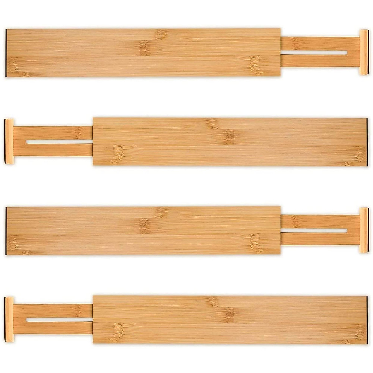 Utoplike 4 Pack Bamboo Kitchen Drawer Dividers,Adjustable Drawer Organizers,Spring Loaded,Works in Kitchen,Dresser,Bathroom,Bedroom,Drawer,Desk