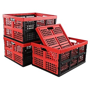 Ramddy 34 Quart Collapsible Storage Crate, Plastic Folding Basket Container Bins, 4 Packs