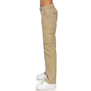 KHAKI & BLUE Women's Work Pants – Mid Rise Relaxed Fit Straight Leg Cargo Casual Trousers with Multi Pockets 79359JTW098CA Khaki 16