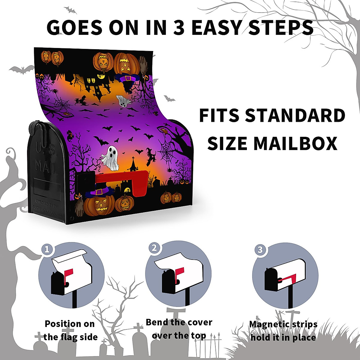 Dacawin Halloween Mailbox Covers Magnetic 21" X 18" Bats Ghost Pumpkin Spider Mailbox Cover Standard Size Mailbox Wraps Post Letter Box Covers Garden Decorations Outdoor