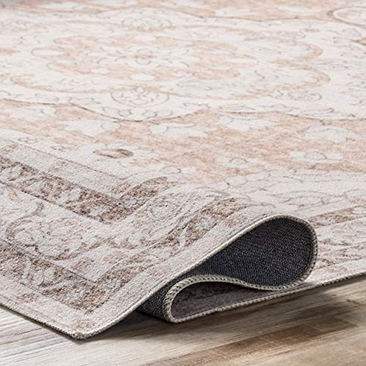 nuLOOM Tracie Machine Washable Floral Medallion Area Rug, 8' x 10', Peach