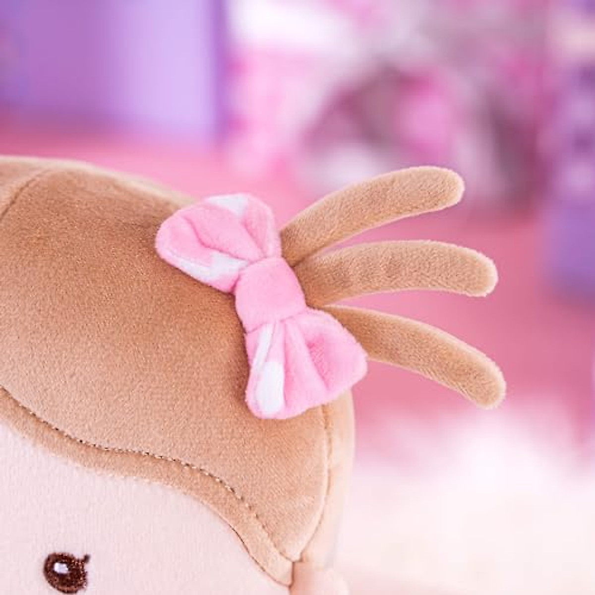 Onetoo Plush Rag Doll Sleeping Cuddle Buddy Doll Soft Baby Doll for Girls First Baby Doll Wear Pink Skirt Dress 14"（Milly Series）