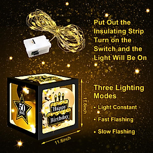 Turypaty 29Pcs 50th Birthday Balloon Boxes Decorations for Men Women, Black Gold 50th Birthday Transparent Balloon Boxes Party Supplies Decorations with LED Light and Stickers