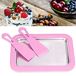 TOUISEDGI Ice Cream Maker, Ice Cream Roller Plate With 2 Spatulas, Food Grade Stainless Steel Pan Ice Cream Machine, Fried Yogurt Machine Mini Unplugged Fruit Rolled Ice Cream Maker(pink)