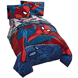 Jay Franco Marvel Spiderman Burst 4 Piece Twin Bed Set - Includes Reversible Comforter & Sheet Set - Bedding - Super Soft Fade Resistant Microfiber - (Official Marvel Product)