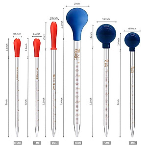 8PCS Thick Glass Graduated Dropper Pipettes Fluid and Liquid Pipettors 0.5ml, 1ml,2ml,3ml,5ml, 10ml,10CM,20CM with Caps and 2PCS Washing Brushes and 2PCS 20cm Glass Stir Rod(20cm-7.8inch)