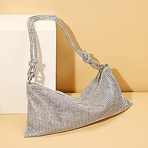 MAUKEN DAOLEN Rhinestone Purse for Women Sparkly Evening Bag Silver Clutch