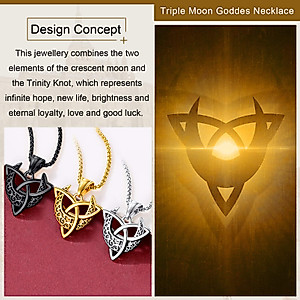 FaithHeart Celtic Triquetra Moon Necklaces, Feminism Goddess Trinity Knot Pendant Necklace Triple Moon Pendant Charms Black Stainless Steel Witch Jewelry Durability Neck Chain