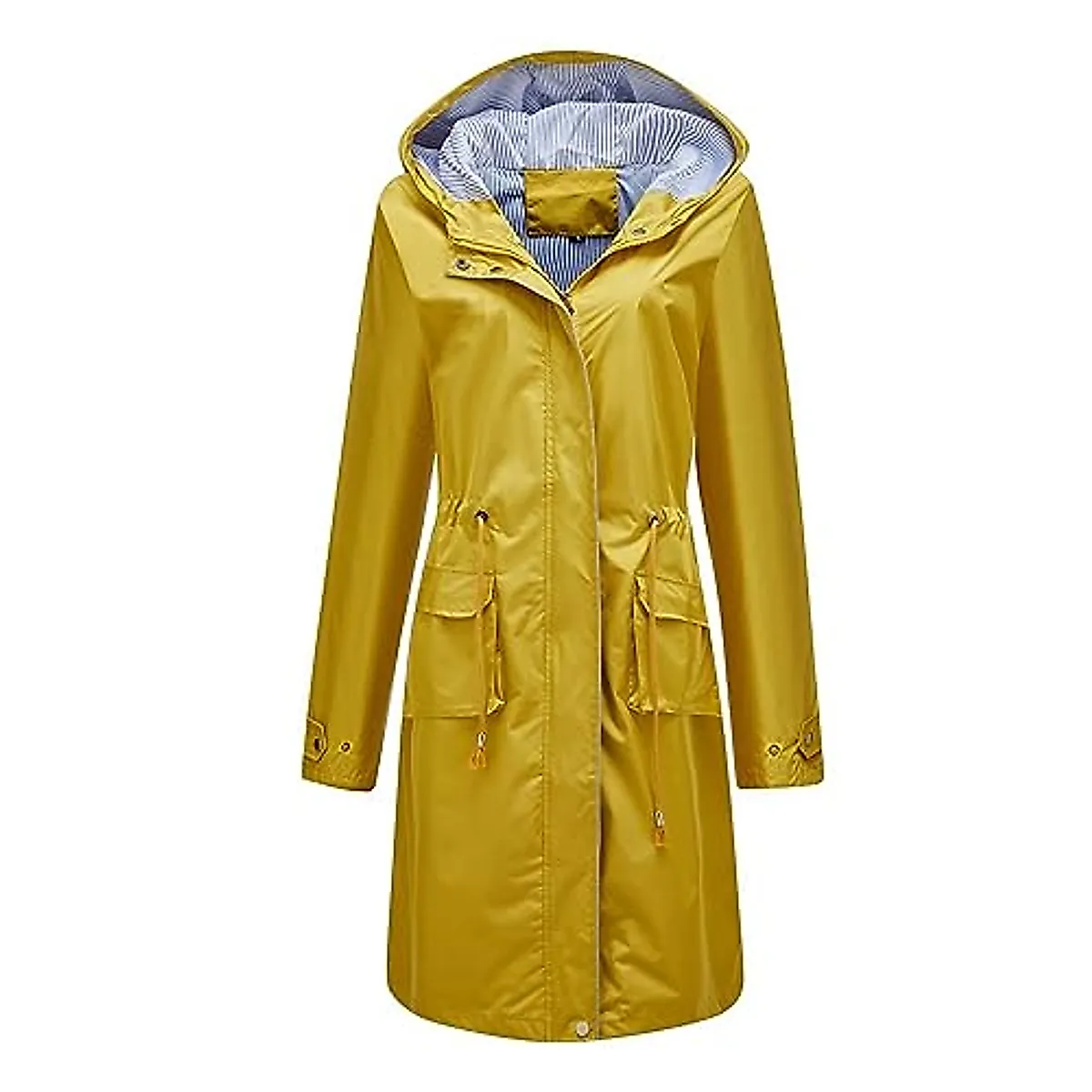Womens Winter Coats, Solid Colored Hooded Long Sleeved Trench Coat With Striped And Straight Tube Jacket Plus Size Raincoat For Women Coat Pea Jackets, Puffer Coats (XL, Yellow)