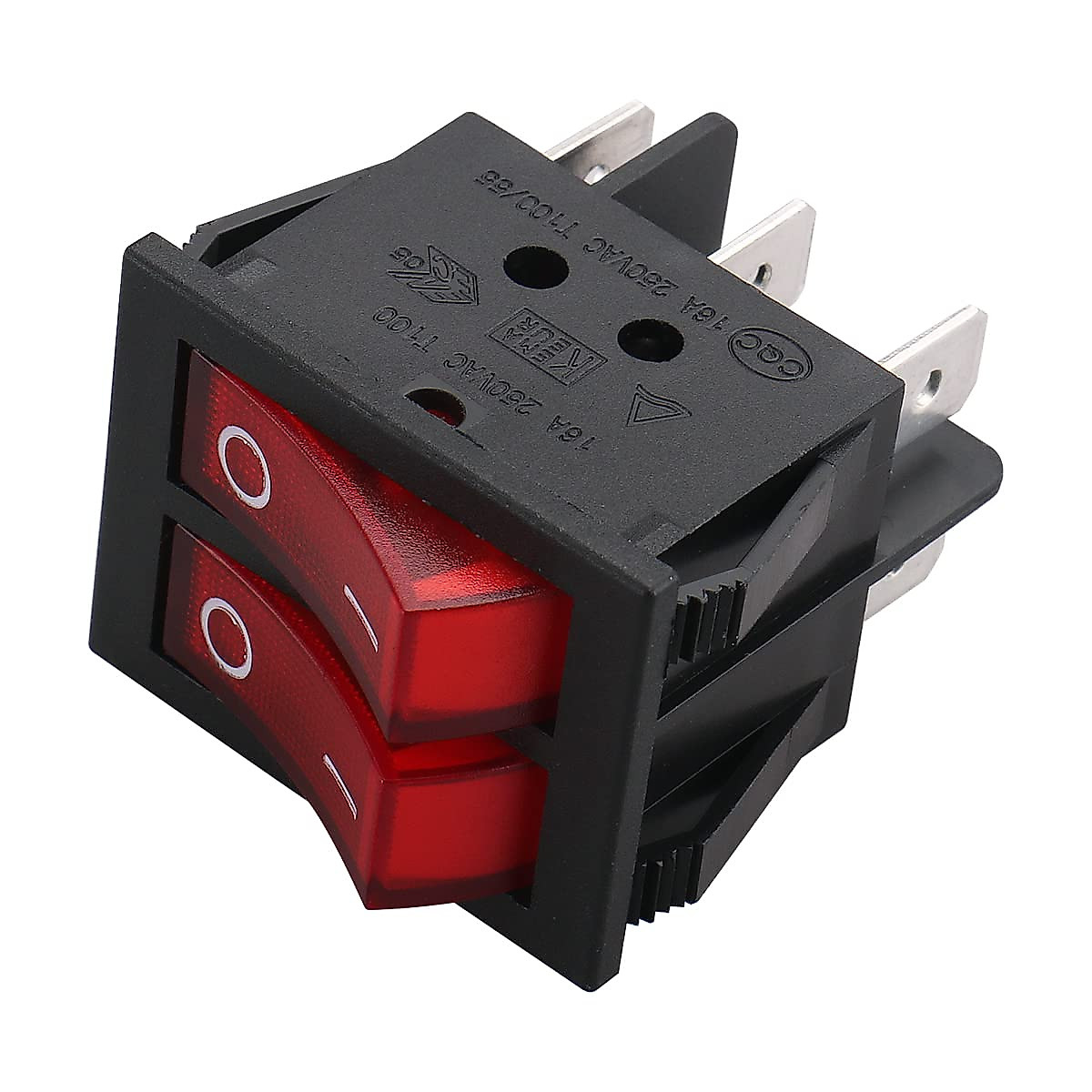 Baomain Boat Rocker Switch Red Light Illuminated AC 16A/250V 16A/125V 6 Pin Dual DPDT ON/OFF UR List (1PCS)