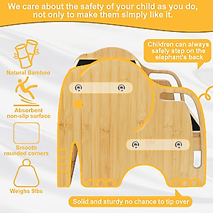 Bamboo Toddler Step Stool, 2 Step Stools for Kids with Anti-Slip Surface and Handles, Elephant Shaped Kids Step Stool for Bedroom, Bathroom, Kitchen Step Stools for Childs