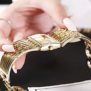 SENRUD Fashion Bracelet Watches for Women Luxury Rectangular Dial Analog Quartz Wrist Watch Gifts for Ladies (Diamond Gold)