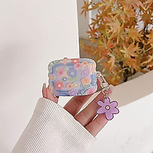Purple Flower Pattern Cool Shockproof Case for AirPods 3rd Generation 2021 Shock-Absorbing Protective Cover with Pendant Case for Women Girls Men Boy for AirPods 3
