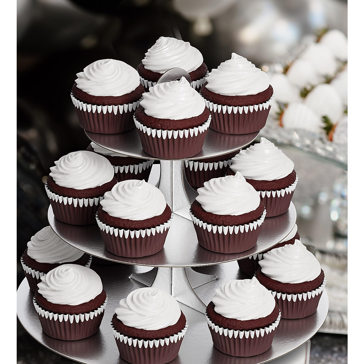 2 Set Cupcake Stand Tower 3 Tier, AUSOLEIL Black Tiered Cardboard Cupcake Display Stand, Round Stand Cupcake Dessert Holder Stand for Parties (Black)