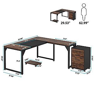 Tribesigns 63" L-Shaped Computer Desk with Mobile File Cabinet, Large Executive Office Desk with 3-Drawer Vertical Filing Cabinet, Business Furniture Sets for Home Office