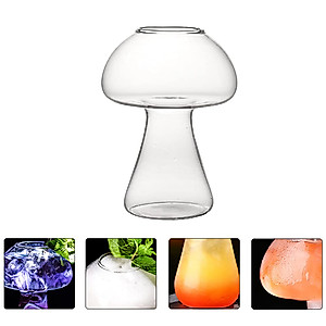 Happyyami 2PCS Mushroom Shape Cocktail Glass Creative Glass Goblet Novelty Drink Cup Clear Dessert Ice Cream Cup Decoative Martini Glass for for Bar Home (As Shown 1) (Mushroom)