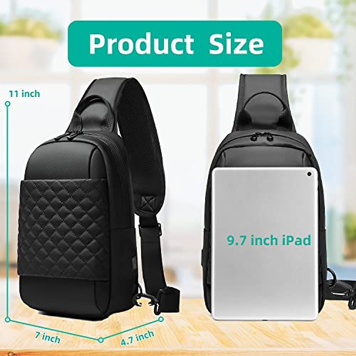 Sling Bag for Men Chest Bag Shoulder Backpack Daypack Crossbody Sling Backpack with USB Cable for Hiking Camping Outdoor Trip