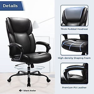 Executive Office Desk Chair High Back Adjustable Ergonomic Managerial Rolling Swivel Task Chair Computer PU Leather Home Office Desk Chairs with Lumbar Support, Black