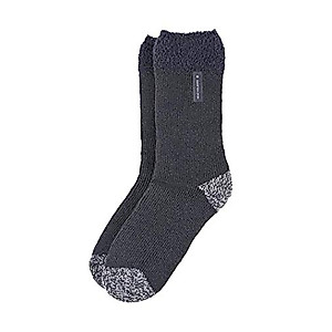 HEAT HOLDERS Mens Luxury Cozy Soft Fleece Lined Fluffy Bed Socks for Sleep (Charcoal (Lumi), 7-12)