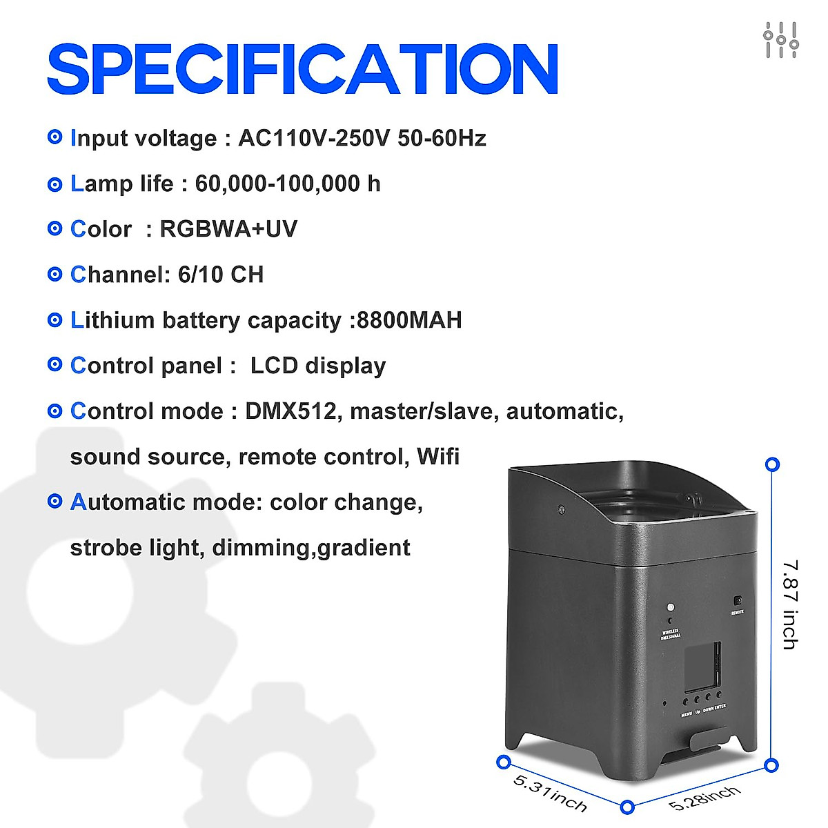 Par Light 6x18W RGBWA+UV Stage Light with WiFi Mobile Phone APP Control for Wedding Stage Party DJ Stage Lights (Black)