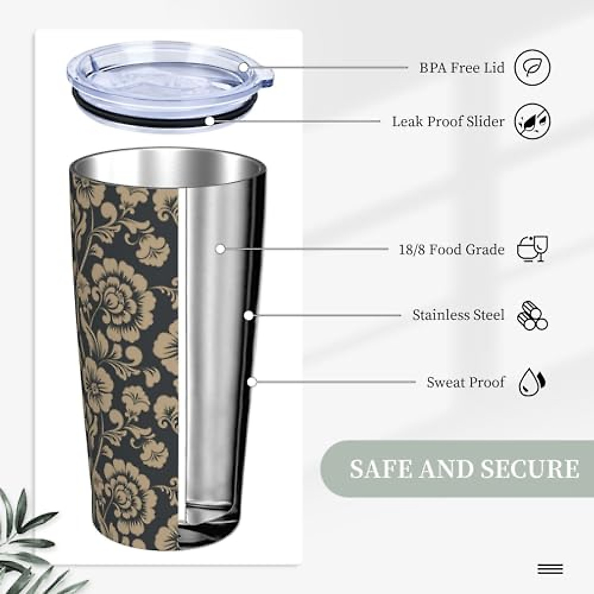 Yaxongx 20oz Tumbler Unique Flower Double Wall Vacuum Insulated Coffee Mug with Lid and Metal Straw Brush Reusable Stainless Steel Water Bottle Travel Cup Gifts for Car Ice Drinks Hot Beverage