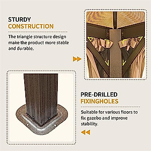 UBGO 12x16ft Outdoor Gazebo,Permanent Hardtop Gazebo with Curtain and Net,Aluminum Gazebo Pavilion with Polycarbonate Double Roof,for Garden, Patio, Lawns, Deck, Backyard, Wood Looking-Brown