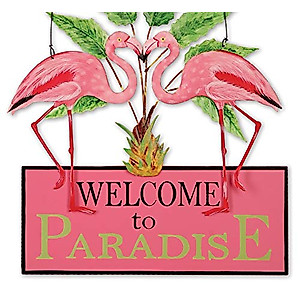 Sunset Vista Designs Kathy Hatch Pretty in Pink Flamingo Welcome to Paradise Sign, 14 by 10-Inch