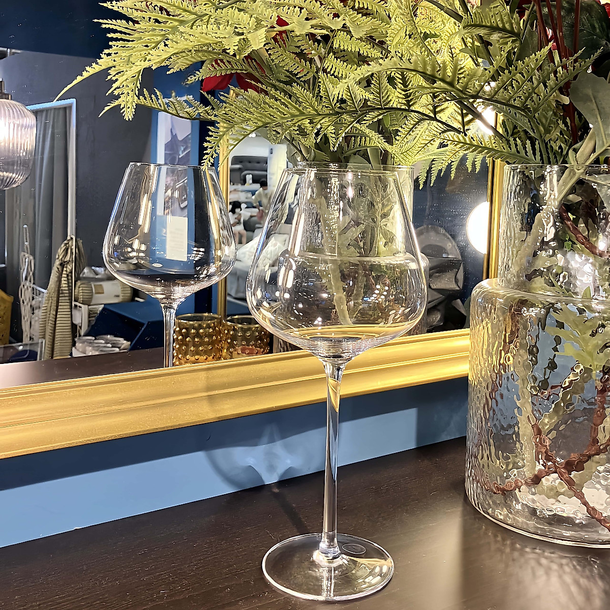 AtMU Handblown 24 fl. OZ Extra Large Wine Glasses Set of 2, Burgundy Style, Delicate Fine Crystal, Lead-Free, Hand Made Premium, Exellent Gift, Laser Cut Thin Rim with Long Stem