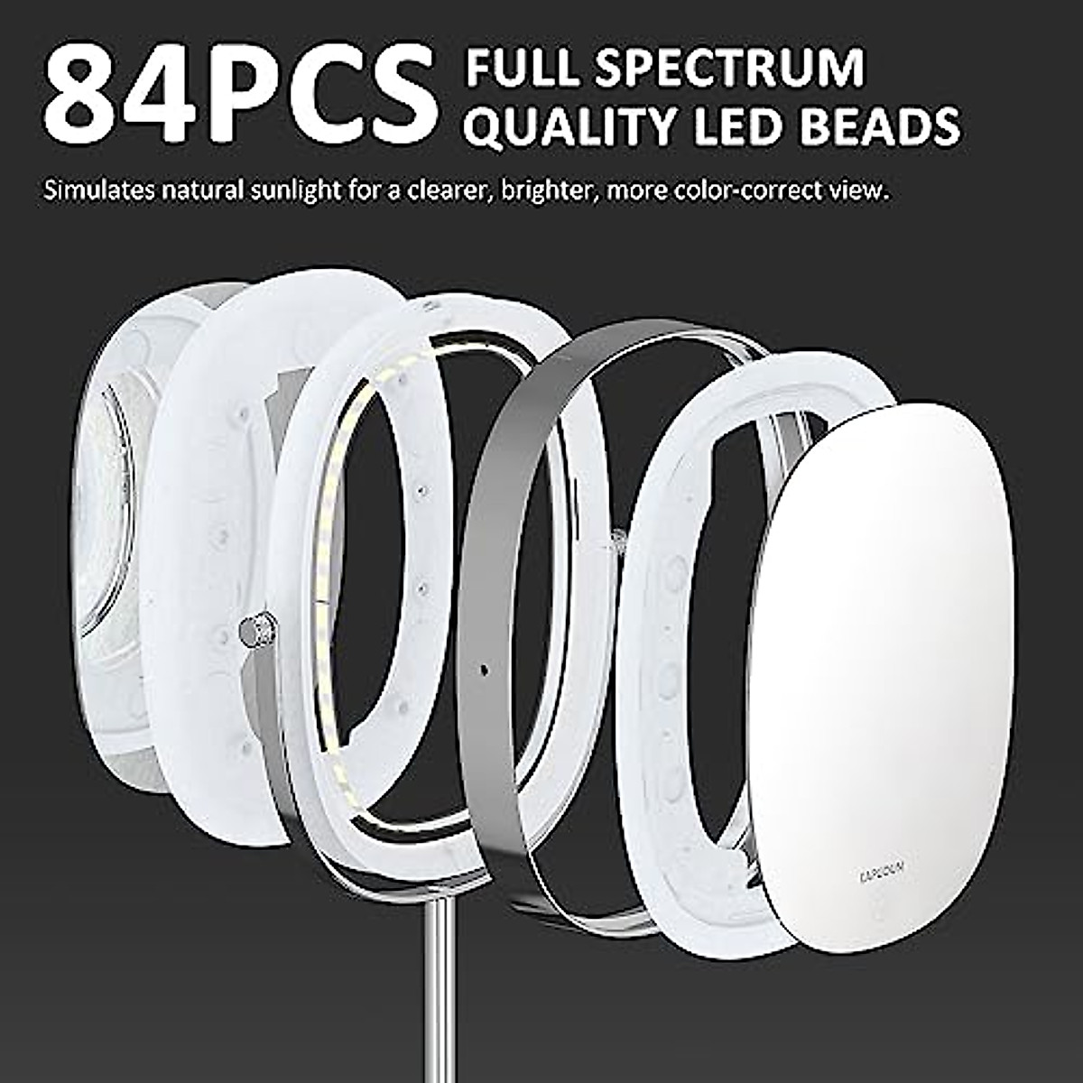 EAPUDUN 9" Makeup Mirror with Lights, 84 Premium LED Beads Lighted Rechargeable Makeup Mirror with 3 Colors Modes Brightness Adjustable, 1X/7X Magnifying Mirror with 360° Rotation - Chrome