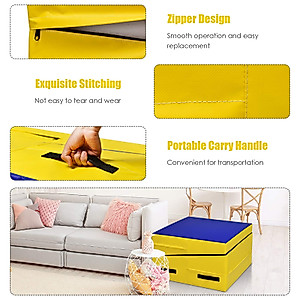 Giantex Folding Gymnastics Wedge Mat, w/Carrying Handles, Incline Gymnastics Tumbling Cheese Mat for Kids Play, Home Exercise, Aerobics, Gymnastics Training (Blue/Yellow)