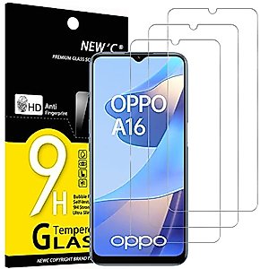 NEW'C [3 Pack] Designed for Oppo A16 (6,52"), A16s Screen Protector Tempered Glass, Case Friendly Ultra Resistant