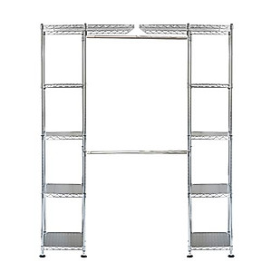 Seville Classics Double-Rod Expandable Clothes Rack System Closet Organizer, 58" to 83" W x 14" D x 72", Chrome