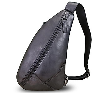 LRTO Genuine Leather Sling Bag Crossbody Motorcycle Bag Handmade Chest Bag Hiking Daypack Retro Shoulder Backpack Vintage (Darkgrey)