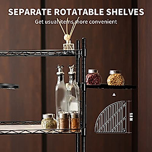 Hestiasko 5 Tier Storage Shelf with 2 Rotatable Shelves, Adjustable Storage Rack with 5 Hooks, Metal Shelf Rack, Standing Shelving Units for Bathroom, Kitchen, Garage[59.1"H x 21.7"W x 11.8"D]-Black