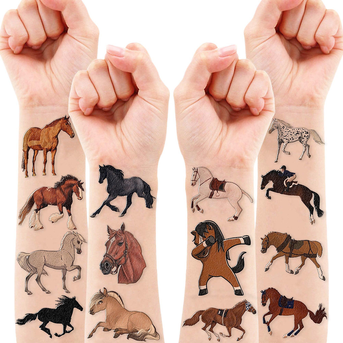 Horse Temporary Tattoos for Kids Birthday Party Supplies Favors 96PCS Tattoos Stickers Super Cute Gifts Party Decorations Girls Boys Classroom School Prizes Themed