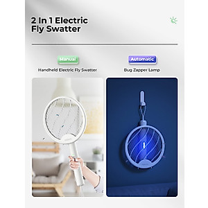 YISSVIC Electric Fly Swatter 4000V Bug Zapper Fly Racket Dual Modes Foldable USB Rechargeable with Bright LED Lights R6 (ABS)