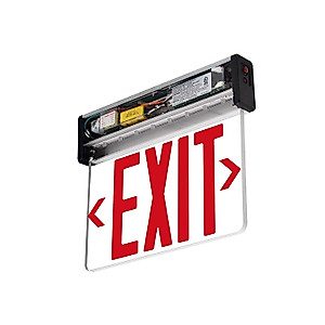 LFI Lights | Edge-Lit Red Exit Sign | Modern Design Brushed Aluminum Housing | All LED | Single-Sided Clear Acrylic Panel | Hardwired with Battery Backup | UL Listed | ELSM-R