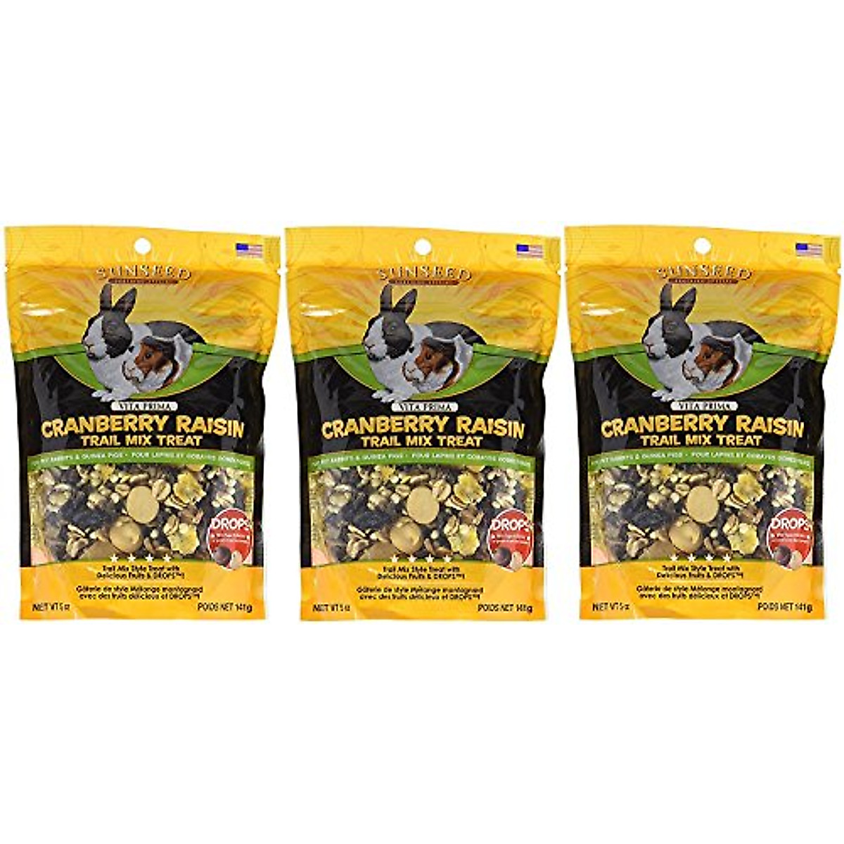 (3 Pack) SUNSEED COMPANY 36031 Cranberry Raisin Vita Prima Trail Treat for Rabbits and Guinea Pigs (5 oz. Per Pack)