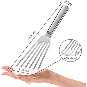 KSENDALO 11.80Inch Stainless Steel Slotted Spatula Turner - Flexible and Angled Flipper for Easy Frying, Serving, and Flipping Eggs, Fish, Pancakes, and Omelettes
