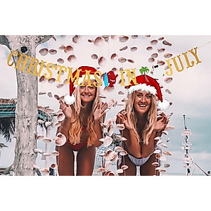 MAGQOO Gold Glitter Christmas In July Banner Garland Photo Props July Tropical Chrismtas Party Decor