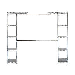 Seville Classics Double-Rod Expandable Clothes Rack System Closet Organizer, 58" to 83" W x 14" D x 72", Chrome