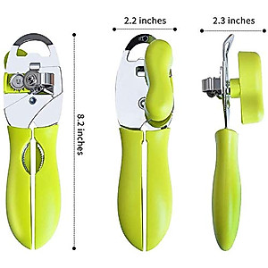 Can Opener, 4 in 1 Manual Can Opener Multifunctional Heavy Duty Handheld Can Openers with Comfy Grip Food-Safe Stainless Steel, Smooth Edge for Elderly with Arthritis