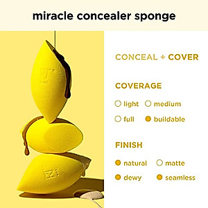 Real Techniques Miracle Concealer Sponge, Makeup Blending Sponge For Liquid & Cream Concealer, Elongated Shape For Precise Application Under Eyes & Tight Areas, Yellow, Latex-Free Foam, 1 Count