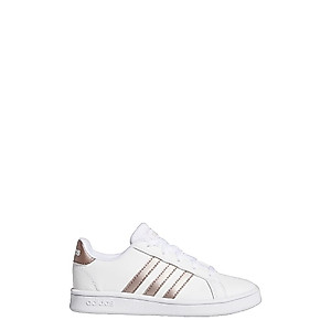 adidas Kids’ Grand Court K Sneaker, White/Copper Metallic/Glow Pink, 2 M US Little Kid