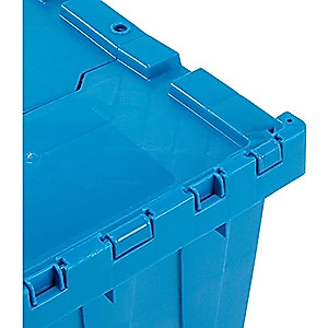 12 Gallon Heavy-Duty Flip Tote Storage Container (PACK OF 6) - Blue, Commercial Flip Top Tote, Industrial Plastic Storage Tote - 21 in. L x 15 in. W x 12in. H, Padlock & Metal Hinged Flip Cover